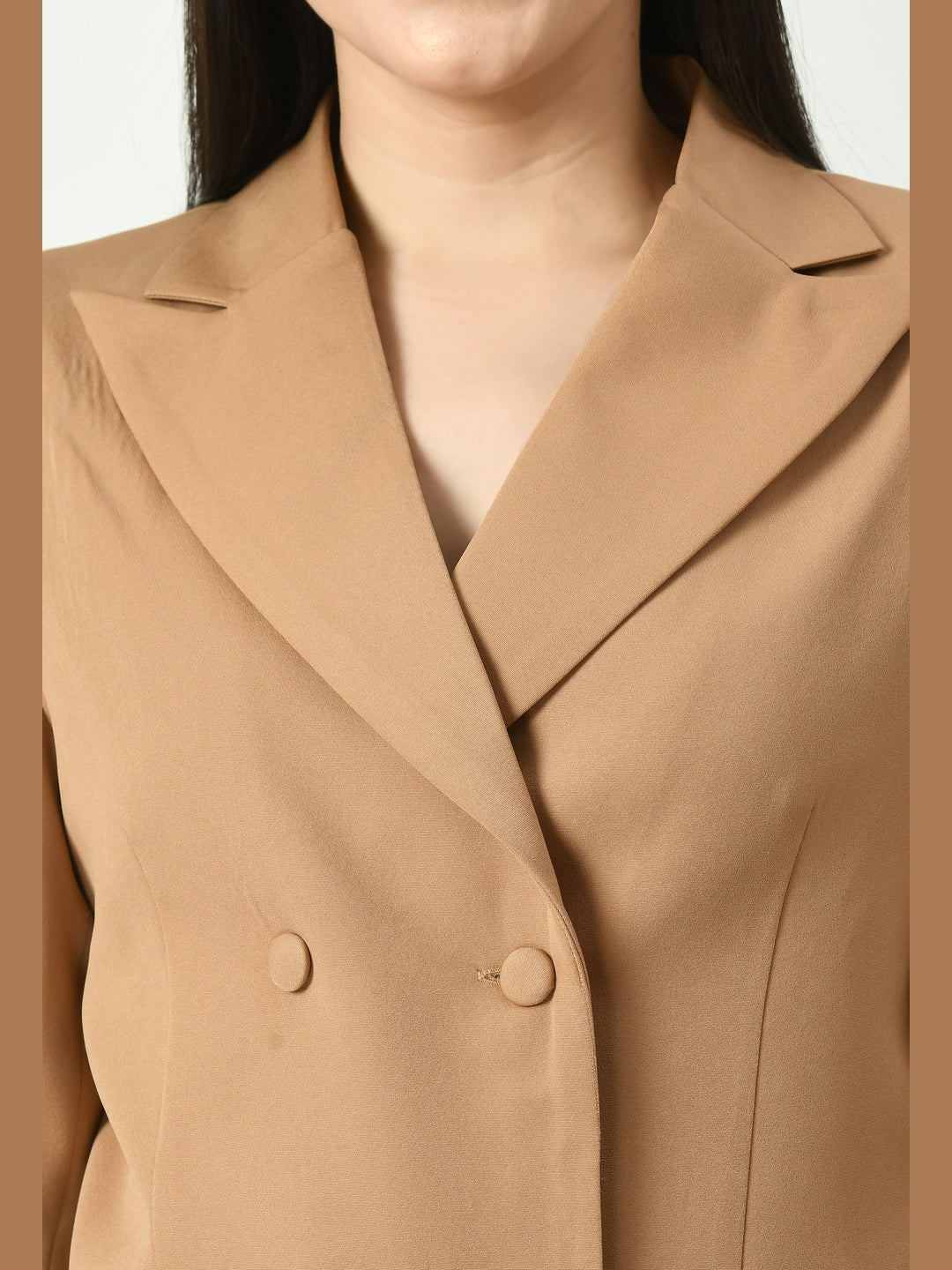 Exude Glorious Double-breasted Crop Blazer (Beige)